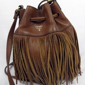 Fossil | Bags | Westernstyle Fringe Leather Drawstring Fossil Bag ...